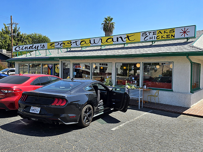 The iconic green-trimmed facade of Cindy's Restaurant stands as a time capsule of mid-century Americana in Eagle Rock. Pure nostalgic charm!