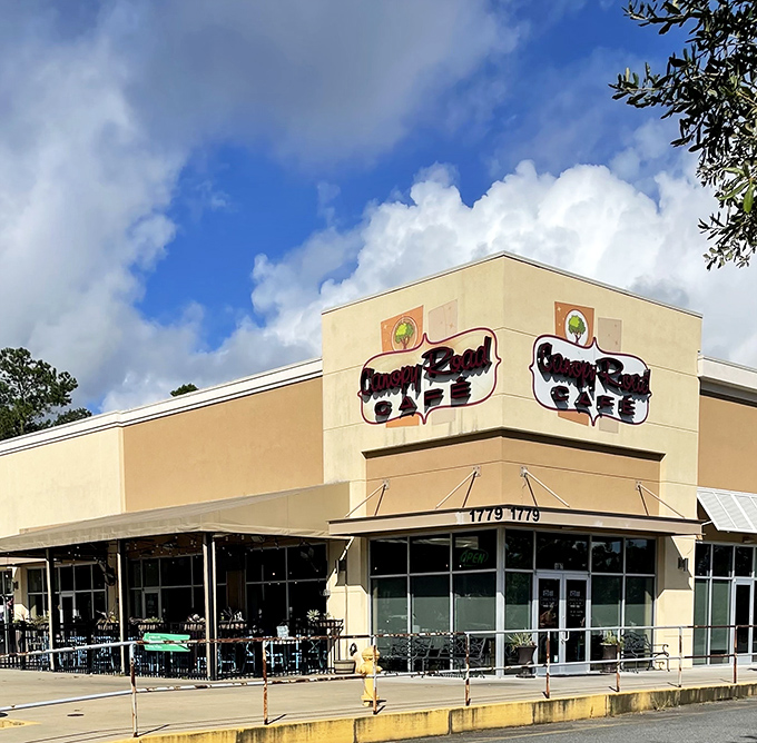 The unassuming exterior of Canopy Road Cafe stands like a breakfast beacon against Florida's blue sky, promising comfort food that'll make your taste buds dance.