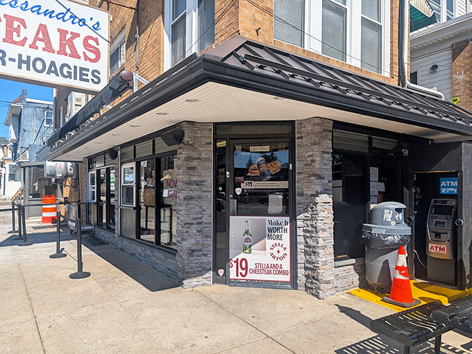 The unassuming brick exterior of Dalessandro's hides Philadelphia's worst-kept secret – a cheesesteak paradise that locals and tourists alike queue up for daily.