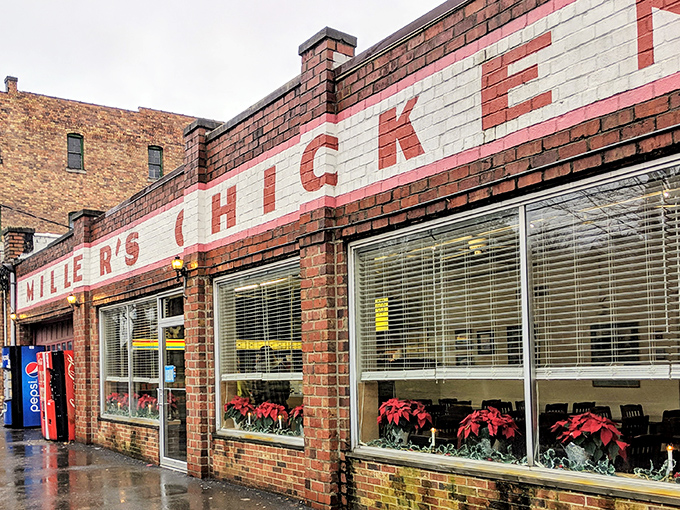 The iconic brick façade of Miller's Chicken stands as a beacon of comfort food in Athens, with its vintage signage promising delicious simplicity inside.