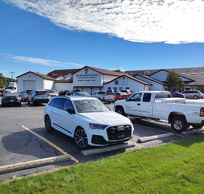 Parking lot packed with vehicles from near and far&mdash;a sure sign you've stumbled upon something worth unbuttoning your pants for.