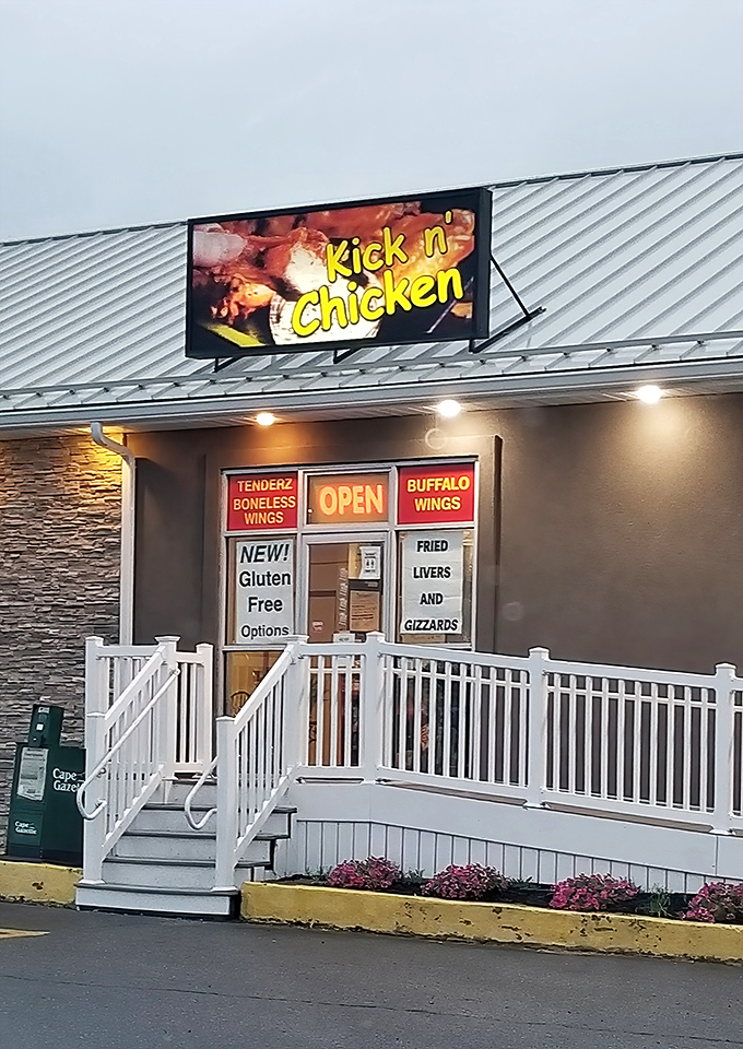 The welcoming white railing say it all: serious chicken business happens here, no fancy frills required.