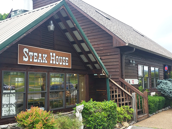 No pretentious valet parking here&mdash;just a straightforward "Steak House" sign promising exactly what you're craving after a day in the Smokies.