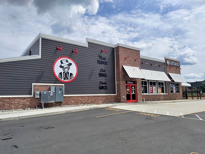 Slim Chickens' brick facade stands proudly against the Maryland sky, like a beacon calling all fried chicken enthusiasts to make their pilgrimage.