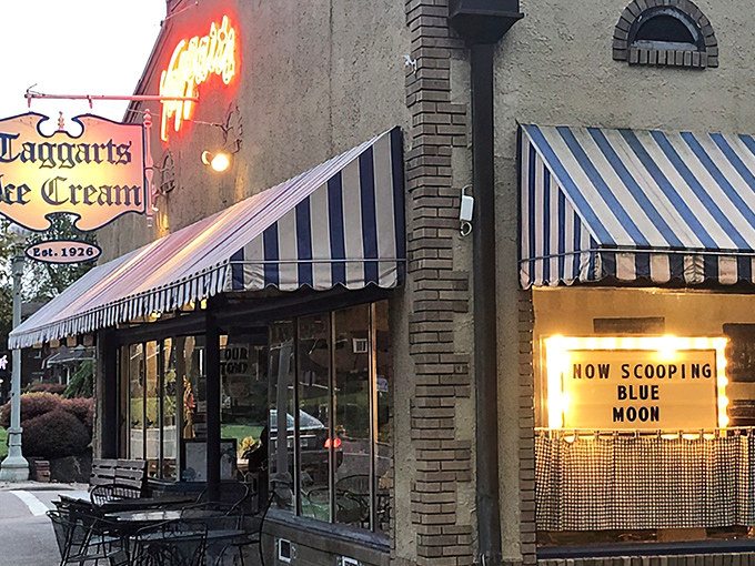 That "Now Scooping Blue Moon" sign might as well say "Happiness Served Here" to generations of Canton ice cream pilgrims.