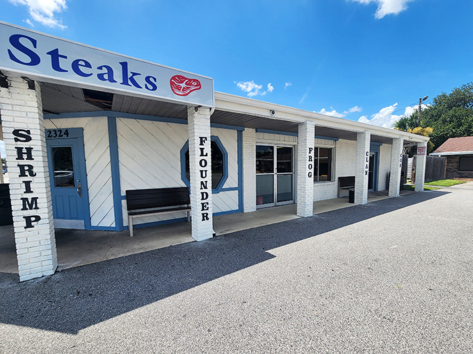 The unassuming brick exterior of The Catfish Place glows at dusk, like a lighthouse beckoning hungry travelers to safe, delicious harbor.
