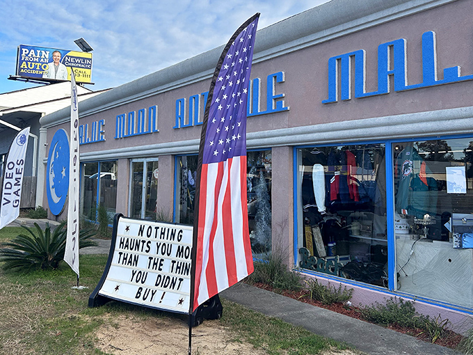 "Nothing haunts you more than the thing you didn't buy!" Words to live by at Blue Moon, where shopping regret is the only souvenir nobody wants.