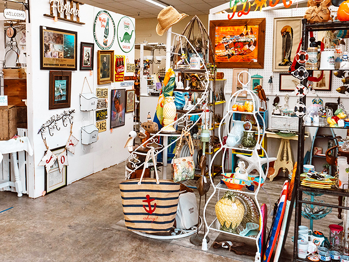 A treasure hunter's paradise where vintage dolls and colorful fabrics create a nostalgic playground. Every shelf tells a different story.