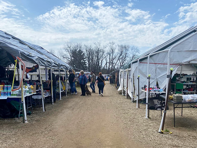 More tents than a scout jamboree, each one hiding potential gold or glorified garage leftovers.