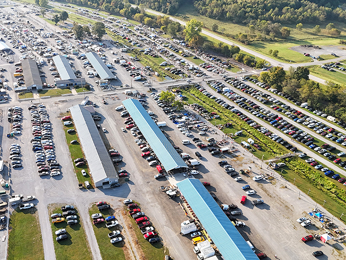 Treasure hunting paradise! From above, Rogers Flea Market resembles a small city dedicated to the art of the deal and discovery.