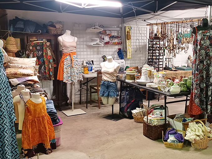 A fashion treasure trove awaits! Vintage dresses and handcrafted accessories transform this humble stall into a boutique where style hunters find tomorrow's conversation pieces.