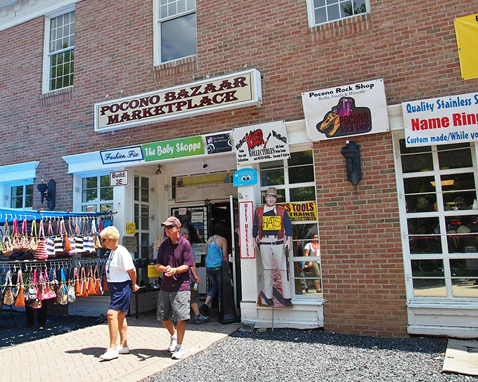 The brick facade of Pocono Bazaar welcomes treasure hunters with colorful displays spilling onto the sidewalk&mdash;retail therapy with a side of adventure.