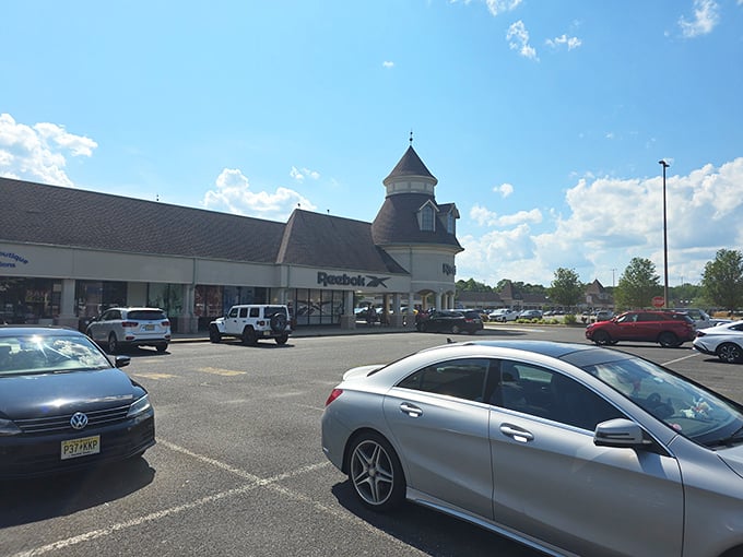 The distinctive turrets and cream-colored facades of Jackson Premium Outlets create a shopping village that's more charming than your average mall experience.
