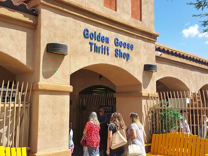 The southwestern stucco facade of Golden Goose beckons like a mirage in the desert—promising treasures within that your wallet won't regret discovering.