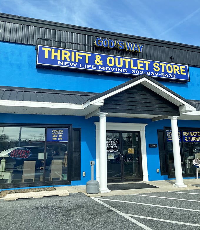The unmistakable blue facade of God's Way Thrift Store stands out like a beacon for treasure hunters cruising Coastal Highway in Rehoboth Beach.