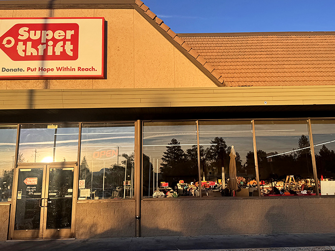 The sunset glow on SuperThrift's fa&ccedil;ade feels like nature's spotlight on Bend's best-kept bargain secret. Hope within reach, indeed.