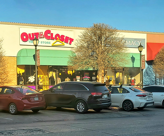 Where fashion meets philanthropy&mdash;the welcoming storefront promises treasures inside while the "Free HIV Testing" sign hints at its deeper mission.