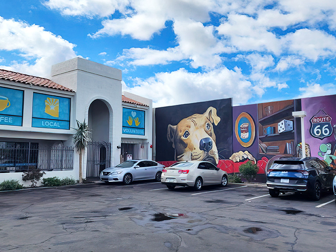 The Spanish-style exterior with its eye-catching dog mural makes this thrift store impossible to miss. Bargain hunting has never looked so inviting!