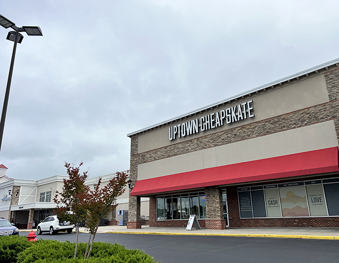 The stone facade and bold red awning of Uptown Cheapskate Timonium isn't just inviting&mdash;it's practically a siren call to bargain hunters everywhere.