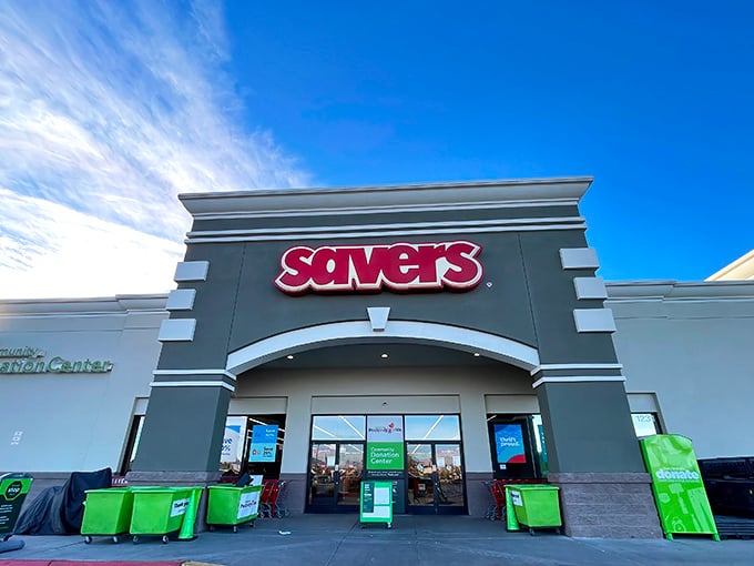 The iconic red Savers sign stands out against the Nevada sky, a beacon of hope for bargain hunters and treasure seekers alike.
