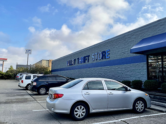 The blue-fronted bargain paradise awaits! Valley Thrift's exterior might be unassuming, but inside lies a treasure trove that makes wallet-conscious shoppers giddy with possibility.