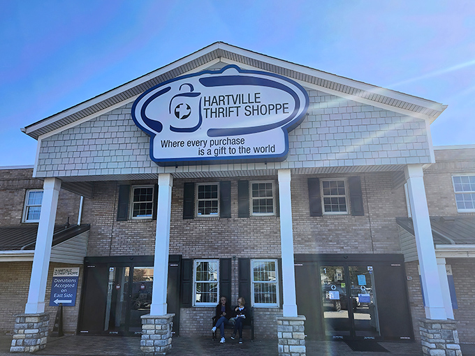 The stately facade of Hartville Thrift Shoppe welcomes bargain hunters with its promise that "every purchase is a gift to the world." Talk about shopping with a conscience!