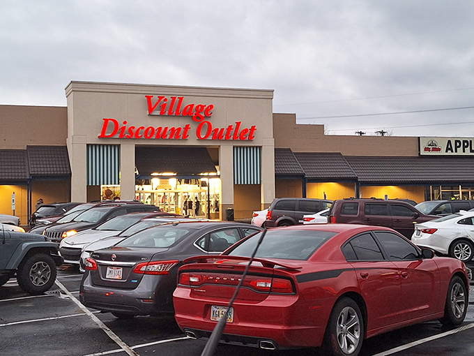 The iconic red signage glows like a beacon for bargain hunters, promising treasures within this Dayton landmark.