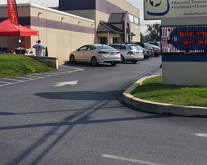 Even the parking lot hints at treasures within. That red tent suggests a special event&mdash;thrifters know the best days to visit.