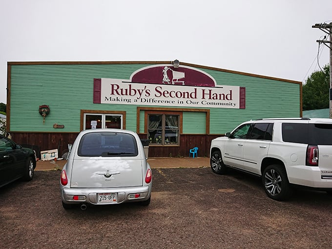 The mint-green exterior of Ruby's Second Hand promises treasure hunting adventures within. "Making a Difference in Our Community" isn't just a tagline&mdash;it's their mission.