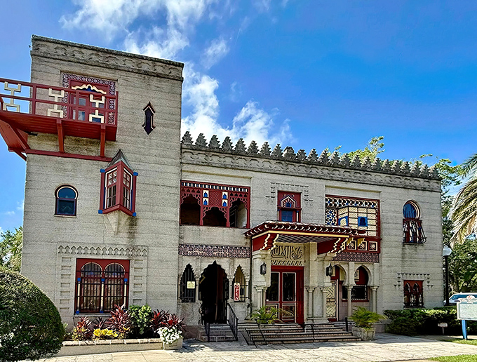 The fa&ccedil;ade of Villa Zorayda looks like someone plucked a slice of Moorish Spain and dropped it into Florida's oldest city. Those red accents pop against the concrete like exclamation points!