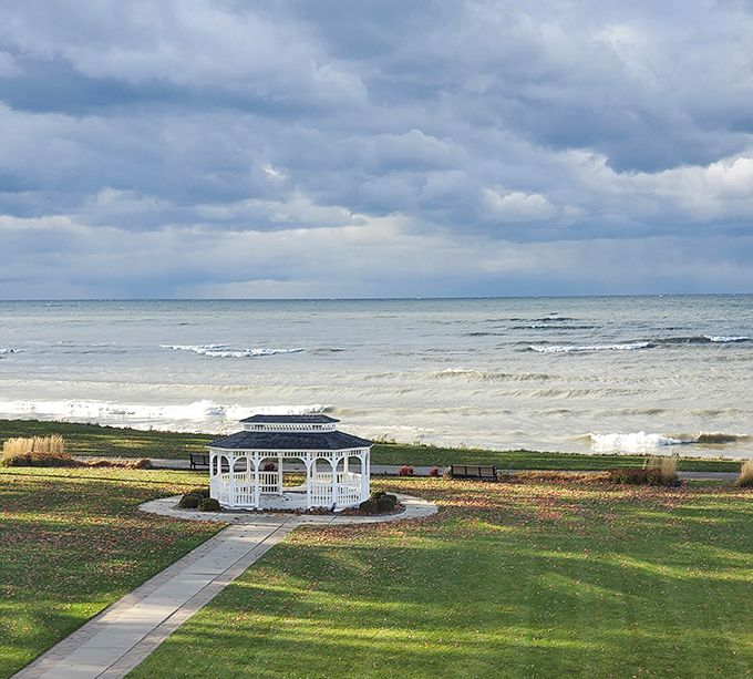 Mother Nature's mood ring on full display&mdash;Lake Erie's dramatic skies frame a picture-perfect gazebo, where countless "I do's" and sunset selfies have been immortalized.