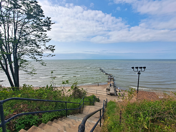The stone stairway to heaven? Not quite, but this descent to Huntington Beach offers a glimpse of Lake Erie's vastness that feels almost oceanic.