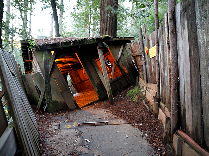 The tilted entrance to the Gravity House looks like something from a Tim Burton film &ndash; reality warps as soon as you step inside.