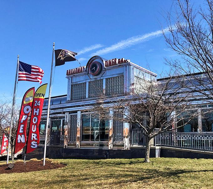 Broadway Diner stands like a gleaming chrome monument to breakfast dreams, beckoning hungry souls from blocks away.