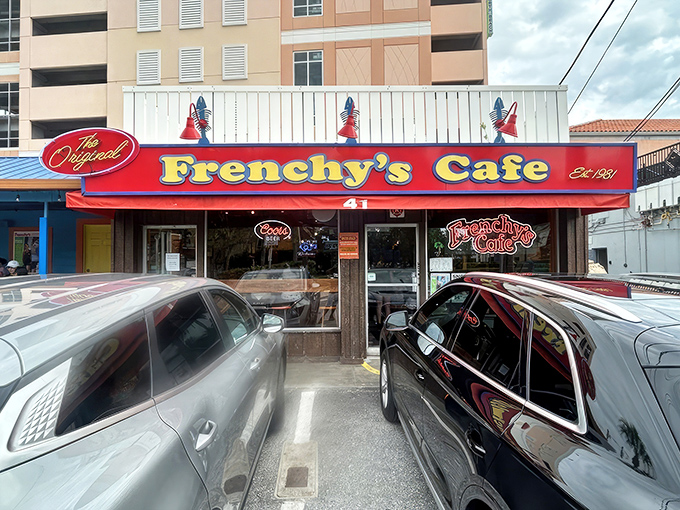 The bright red facade of Frenchy's Original Cafe stands out like a beacon for seafood lovers. This unassuming spot has been Clearwater's worst-kept delicious secret for decades.