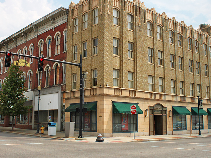 Zanesville's skyline unfolds like a storybook, with the historic downtown buildings standing proudly alongside that iconic Y-Bridge. Small-town charm with big personality.