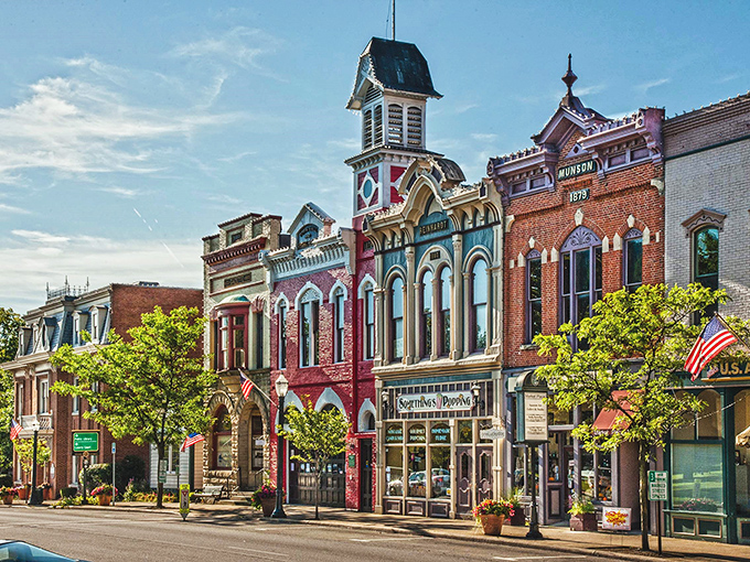 Medina's historic downtown storefronts pop with color like a Wes Anderson film set come to life. Victorian charm meets small-town hospitality.