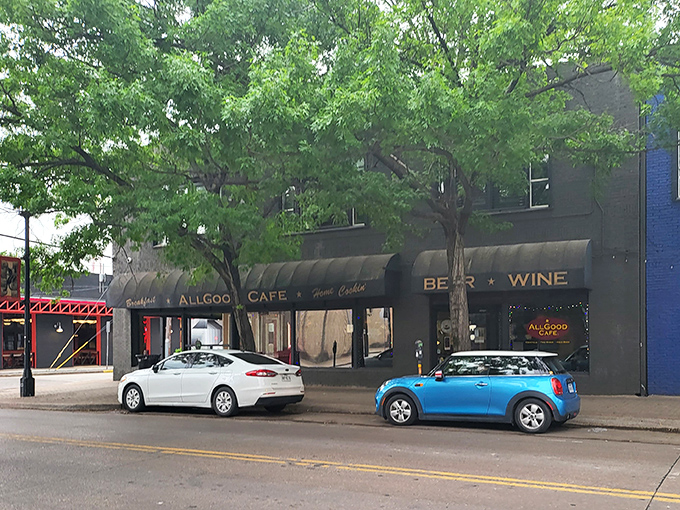 Deep Ellum's charm shines through the cafe's street view, where leafy trees provide shade for patrons arriving to satisfy their Texas-sized appetites.