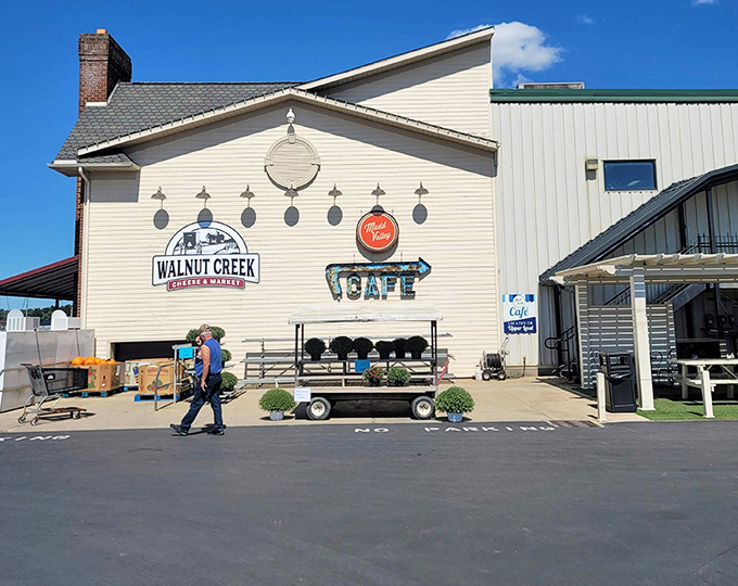 The welcoming facade of Walnut Creek Cheese & Market stands like a beacon of culinary promise in Ohio's Amish Country.