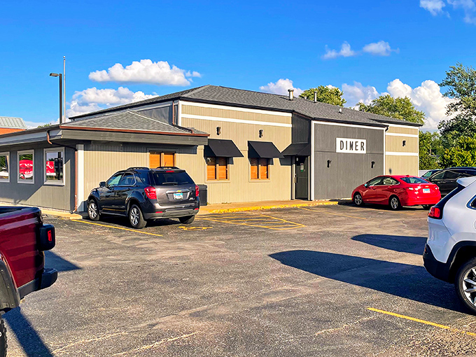 Another angle reveals the diner's straightforward charm&mdash;no pretentious frills, just the promise of honest food that keeps the parking lot filled with loyal patrons.