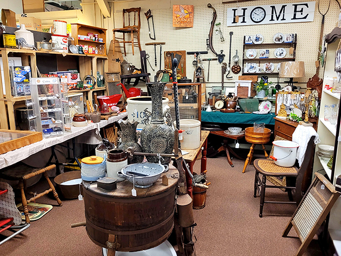 Inside, every shelf and corner bursts with vintage charm &mdash; from iron tools and ornate vases to nostalgic kitchenware &mdash; a true time-traveler&rsquo;s playground where each item whispers a story from the past.