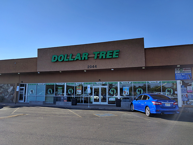The iconic green Dollar Tree sign beckons like a desert oasis for bargain hunters across Phoenix. Budget paradise awaits!