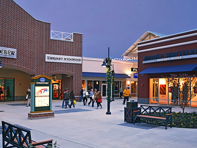 The twilight shopping hour at Philadelphia Premium Outlets, when credit cards emerge from hibernation and shopping bags multiply like rabbits.
