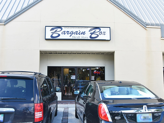 The unassuming exterior of Bargain Box belies the wonderland within&mdash;like finding a treasure chest disguised as an ordinary box in Naples' retail landscape.