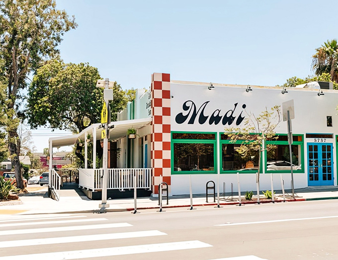 The classic white exterior with vibrant green trim makes Madi look like the California breakfast joint that time forgot&mdash;in the best possible way.