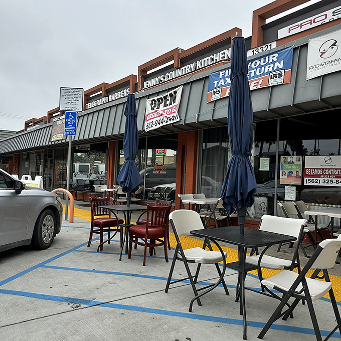 The unassuming strip mall exterior of Jenny's Country Kitchen proves once again that culinary treasures often hide in plain sight.