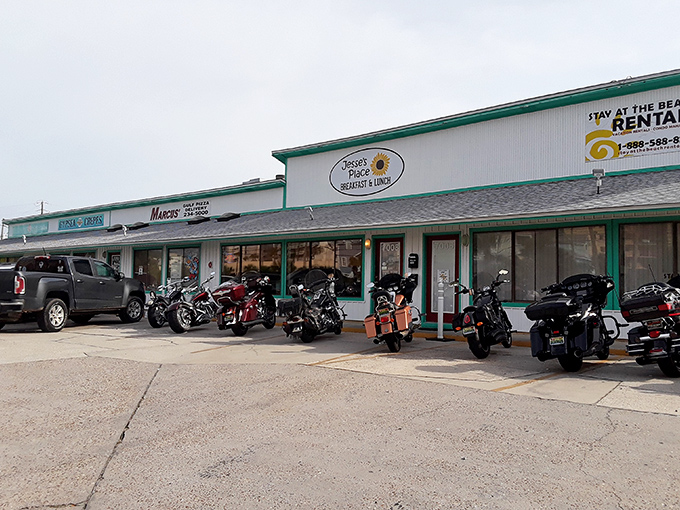 Motorcycles line the entrance of Jesse's Place like loyal patrons waiting for their breakfast fix. When bikers and locals agree on a spot, you know the food's worth the ride.