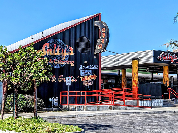 The unassuming exterior of Salty's BBQ proves once again that the best barbecue joints often hide in plain sight, like culinary speakeasies for the smoke-obsessed.