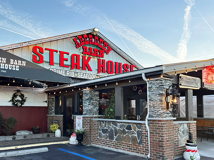 That iconic red signage isn't just announcing a restaurant&mdash;it's broadcasting a Virginia Beach institution where memories are served alongside prime cuts.