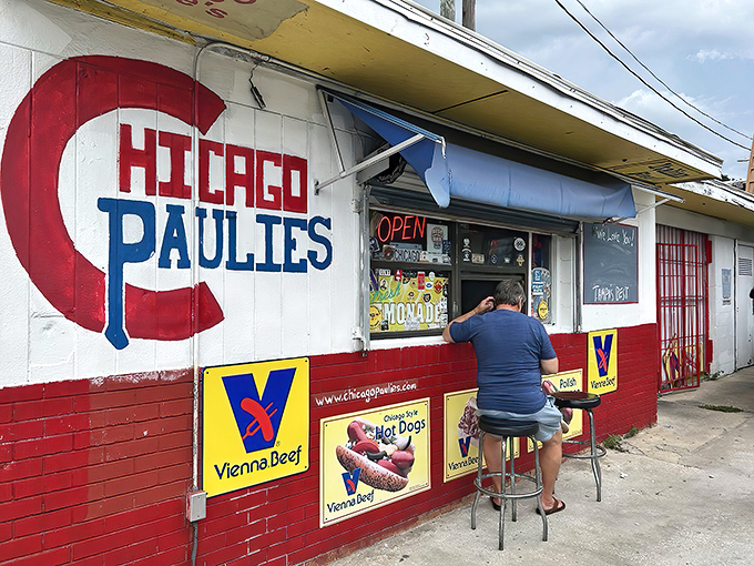 The iconic red and white facade of Chicago Paulie's stands out like a Cubs jersey at a Rays game. A taste of the Windy City awaits!